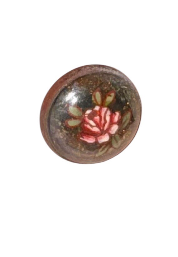 Antique Bubble Glass Dome Shank Button Painted Glitter Pink Flowers ...
