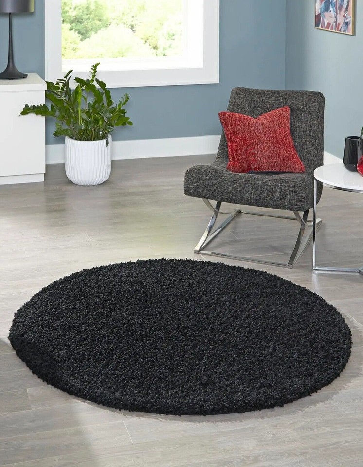 MODERN Circle Round Verona Shaggy Rugs Thick Pile Floor Round Mats Area ...