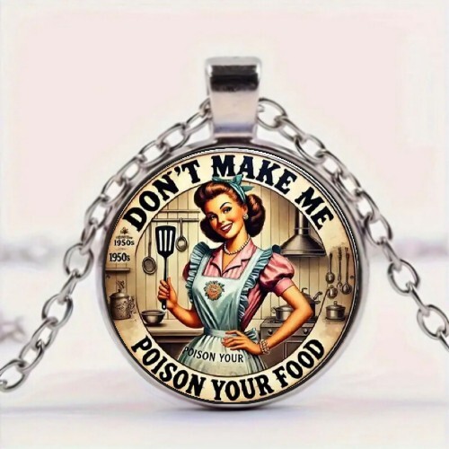 Vintage Style Kitchen-Themed Round Pendant Necklace Humorous Gift Idea ...