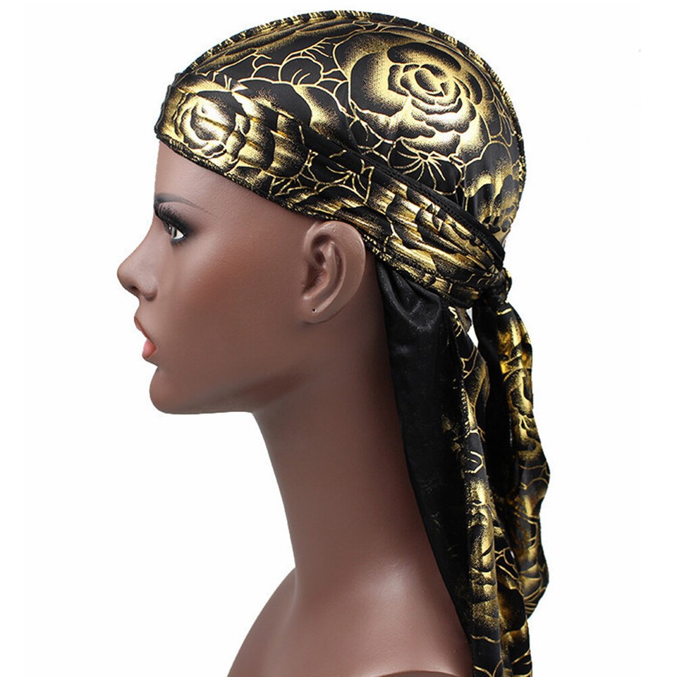 Unisex Silky Durag Turban Hut Bandanas Floral Pink Print Long Tail Cap ...