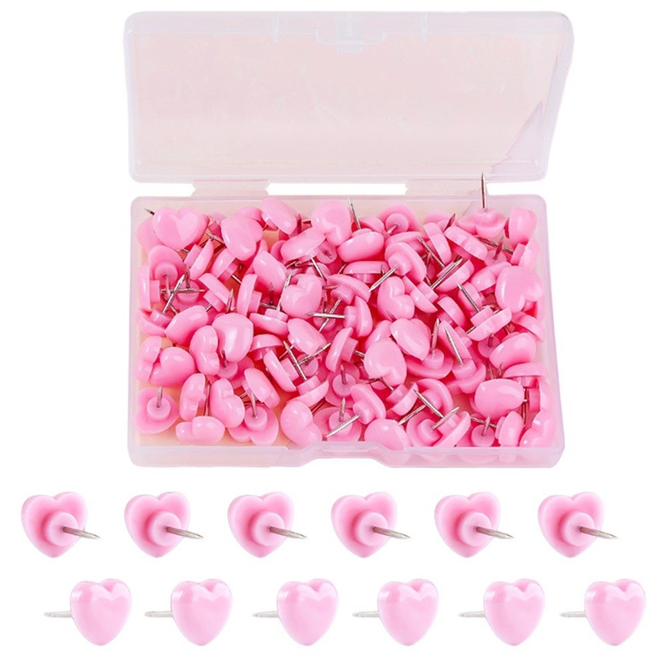 100PCS Pink Red Push Pin Love Heart Thumb Tacks Reusable Thumbtack ...