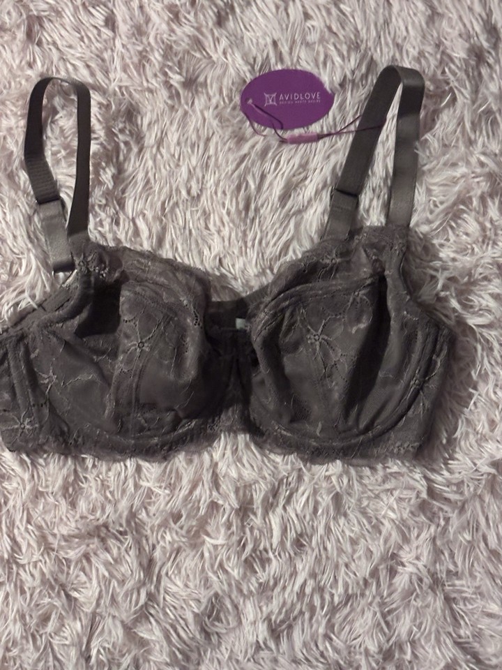 Avidlove grey/purple lace balconette bra with adjustable straps. Size ...