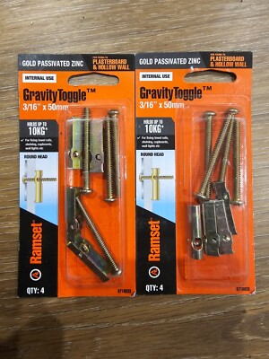 X 2 PACK Ramset 3 / 16" x 50mm Round Head Gravity Toggles - 4 Pack EACH | eBay Australia