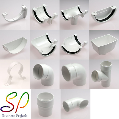 White Half Round Gutter Fittings and Downpipe Fittings uPVC | eBay