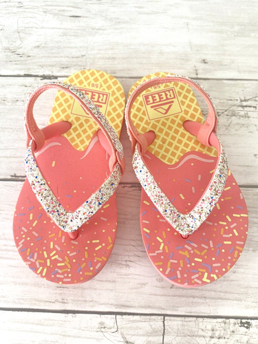 Reef Baby Girls Pink Sparkle Elastic Ankle Strap Flip Flops Sandals ...