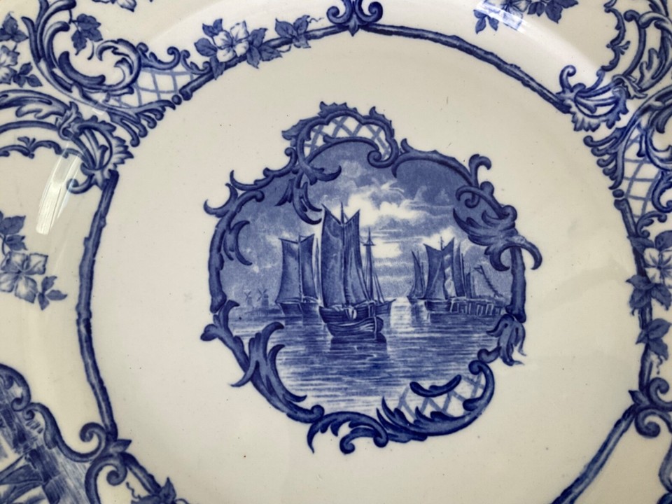 Brown Westhead Moore Cauldon England FABLES Blue & White Ship Dinner ...