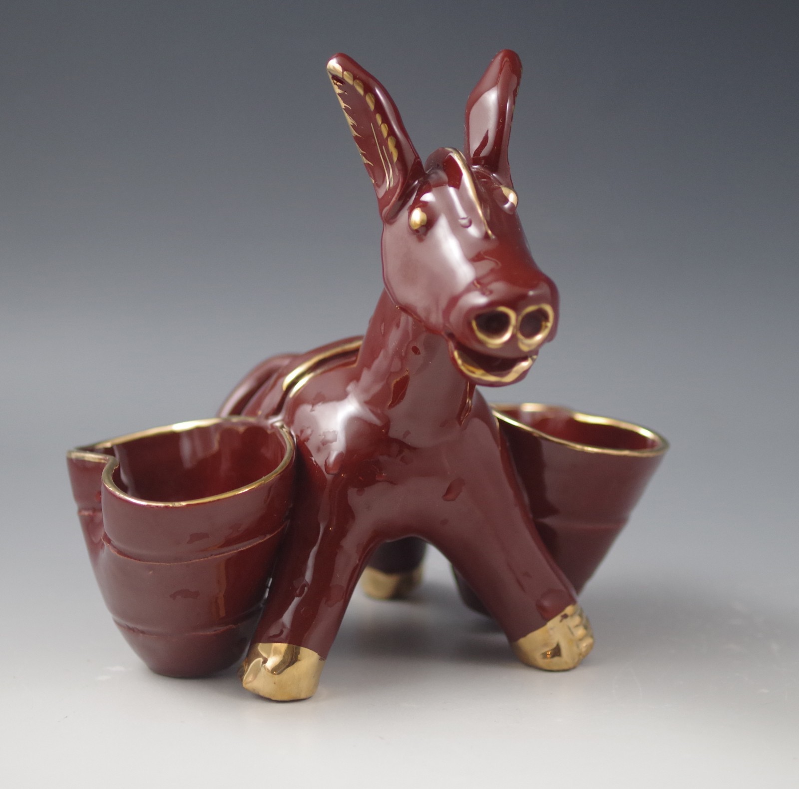VTG ITALY POTTERY BROWN AND GOLD DONKEY VASE SCULPTURE UNUSUAL | eBay