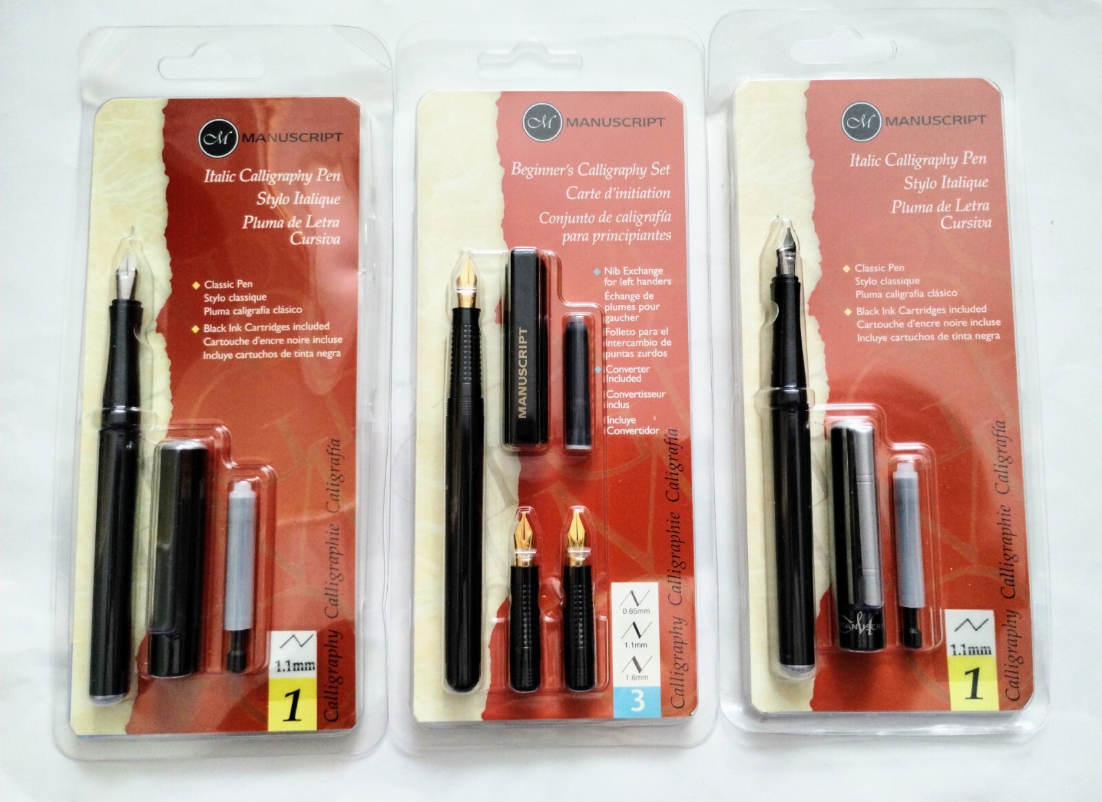 Three Sets of Manuscript Calligraphy Pens, Two Italic Pens and One ...