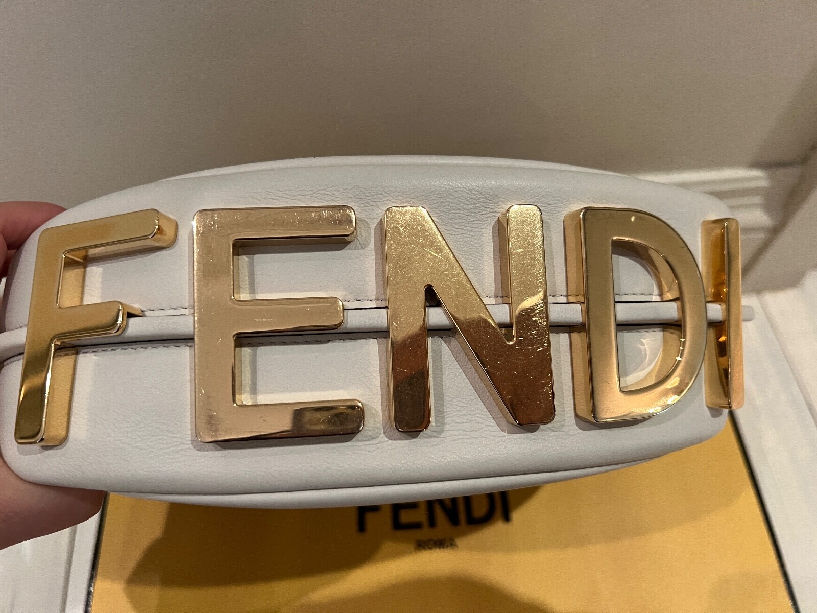 Fendi Fendigraphy White Shoulder Bag in Calf Leather Small Matte ...