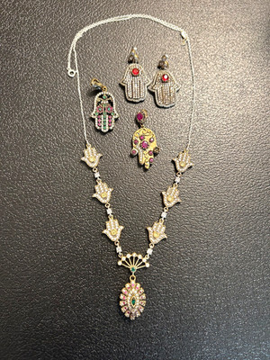LOT OF STERLING SILVER, BRASS & SIMULATED GEMSTONE TURKISH HAMSA HAND ...