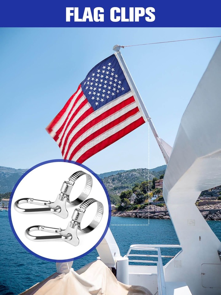 4PCS Flag Pole Clips Stainless Steel Flag Pole Rings with Carabiner ...