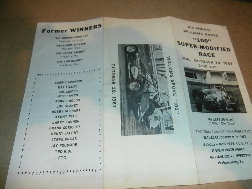 Vintage 1967 Williams Grove PA Speedway Super Modified Sprint Car Race ...