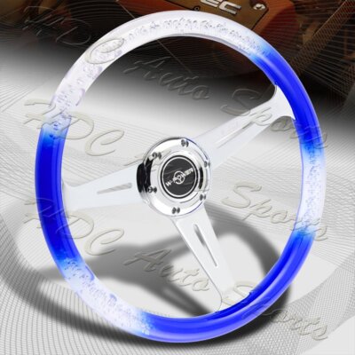 W-Power 350MM Blue/Clear Diamond Crystal Bubble 3-Spoke Racing Steering ...