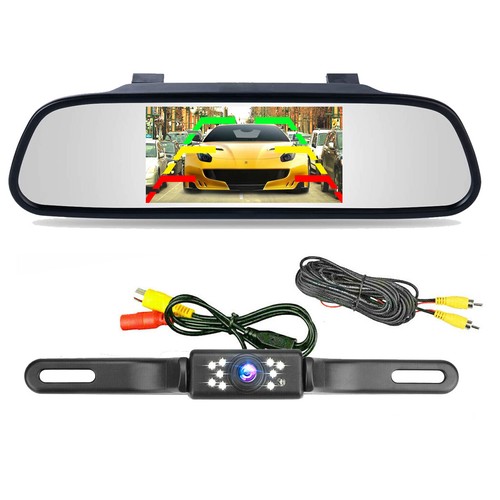 5" Car Mirror Monitor Rear View License Plate HD Reverse Backup Camera ...
