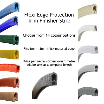 Coloured PVC Rubber Edge Protector Finisher Trim Strip Fits 1-3mm Panel ...