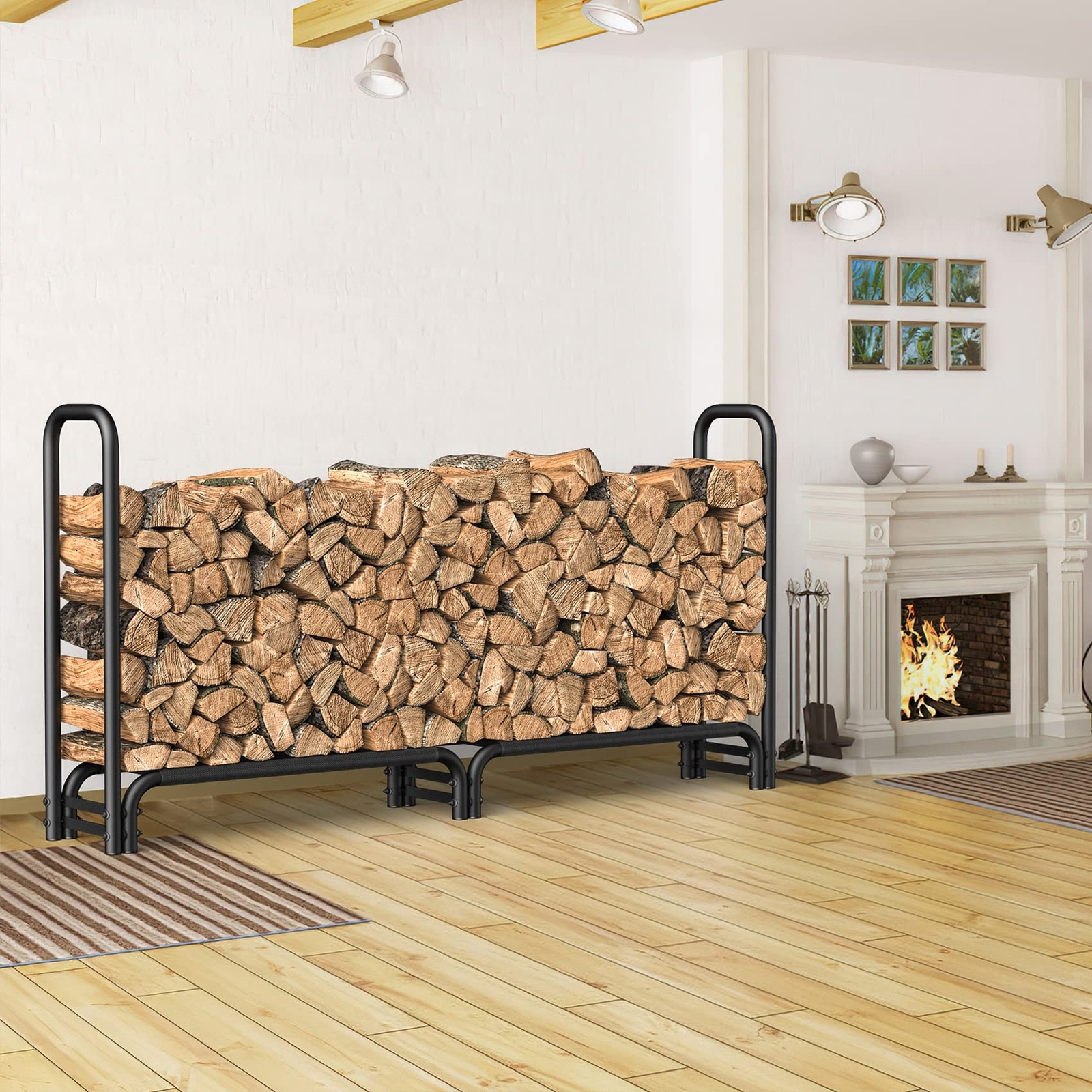 Mr IRONSTONE 8ft Firewood Rack with Mesh Base, Firewood Rack outdoor ...
