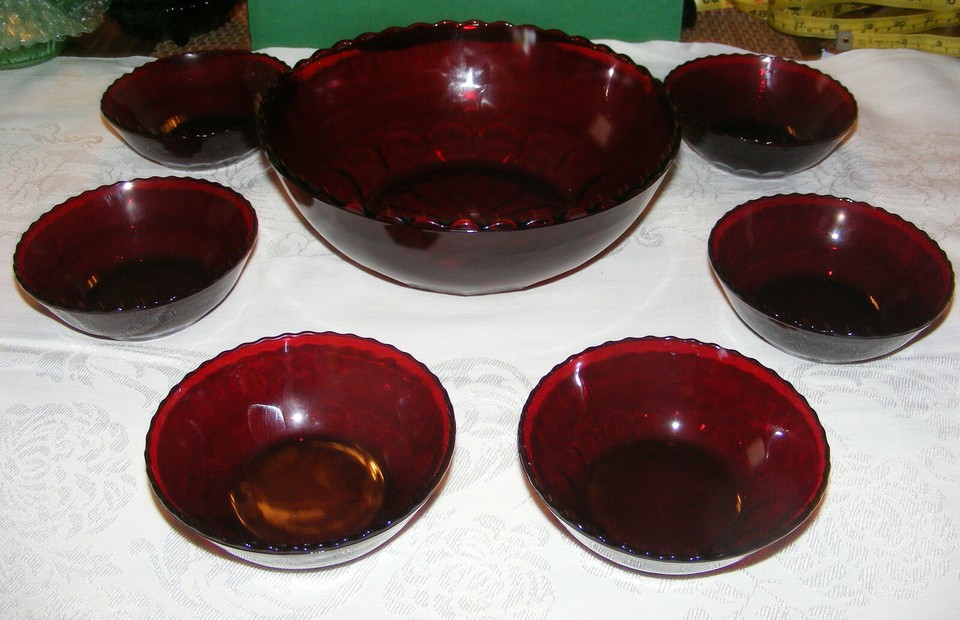 Vintage Depression Glass Royal Ruby 7 Piece Berry Bowl Set | eBay