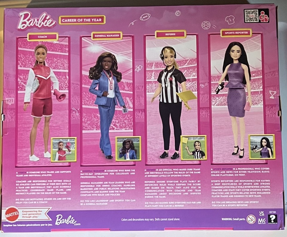 BARBIE SET OF 4 SPORTS CAREER DOLLS COACH, REPORTER, REFEREE, MANAGER ...