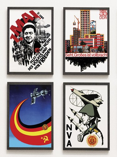 4 posters GDR NVA FDJ 1 May cosmonaut ostalgia posters prints socialism ...