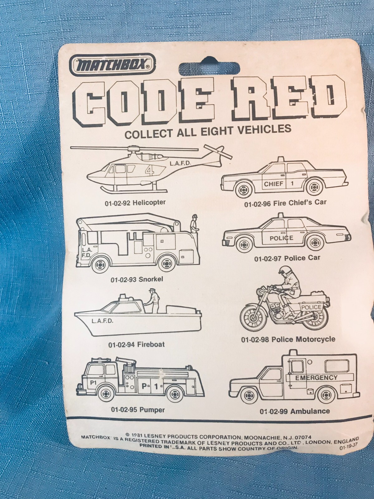 Vintage 1981 Lesney Matchbox Code Red Die Cast Fire Dept Snorkel on ...