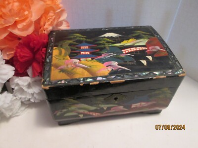 Vintage Japanese Mt Fuji hand painted musical jewelry box w/abalone ...