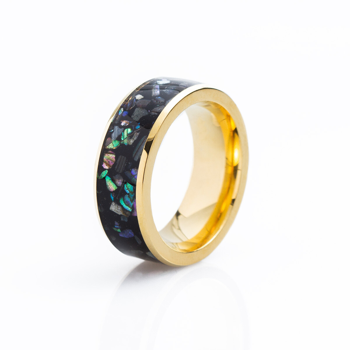 Gold Plated Titanium Colorful Shell Inlay Ring Women Men Wedding ...