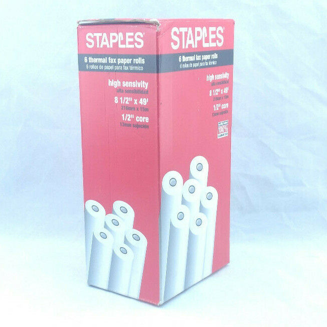 STAPLES THERMAL FAX PAPER 8 1/2" ' CORE 1/2" 6 ROLLS 473048-US for sale ...