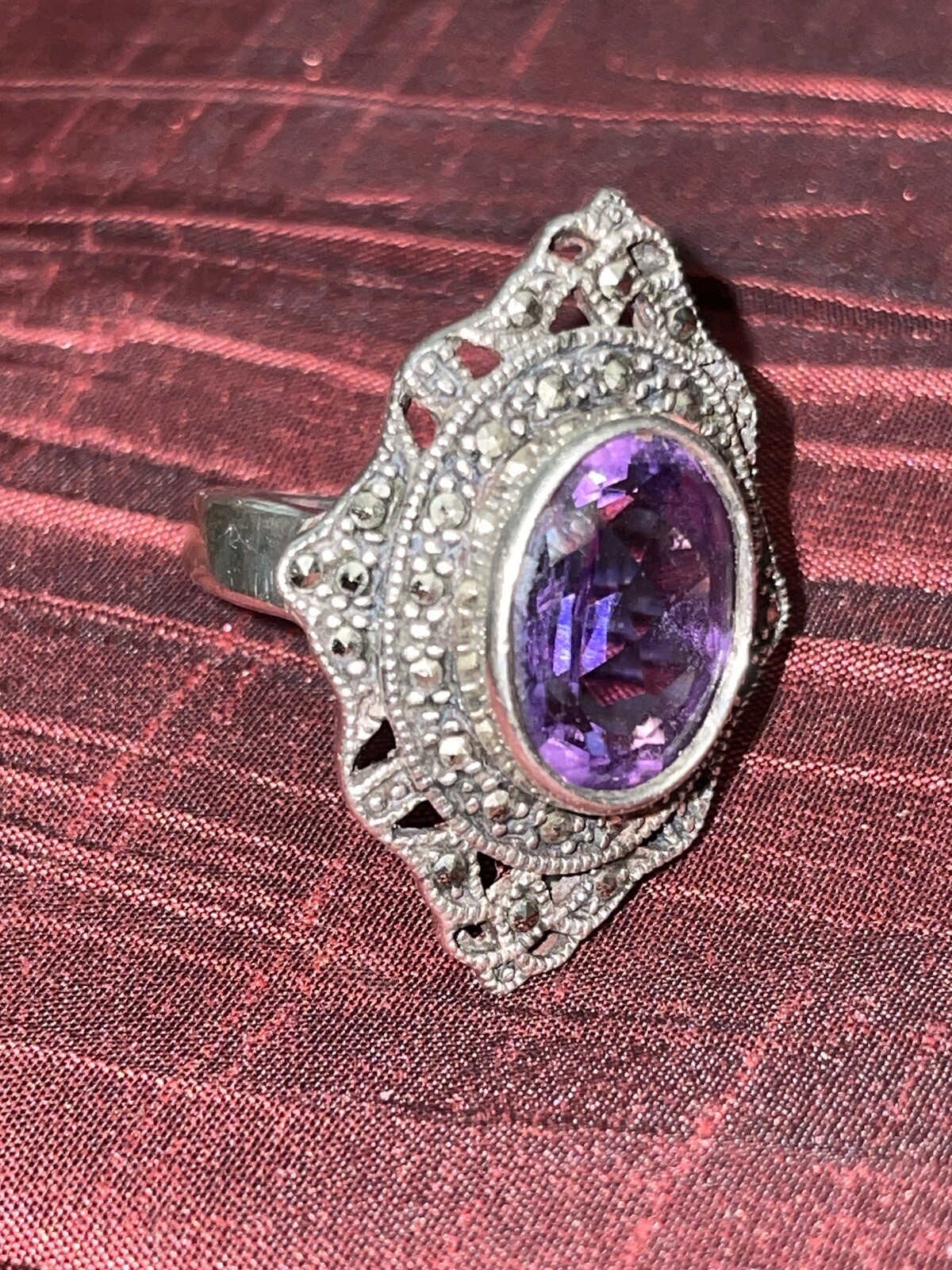 Heavy Vintage STERLING SILVER Victorian Ring ~ Marcas… - Gem