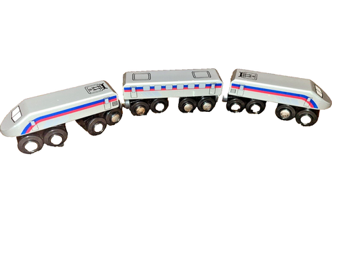 Maxim Wooden Railway 3-Piece Amtrak Bullet Train; Works with Thomas ...