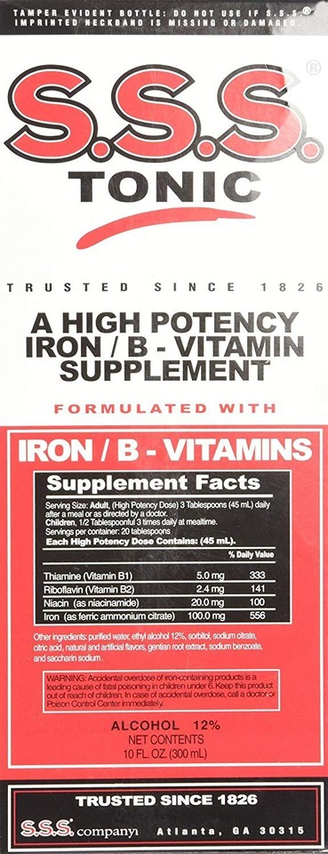 SSS Tonic High Potency Iron & B Vitamin Supplement Blood Support Liquid ...