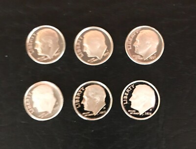 Lot Of 6 Silver Proof Roosevelt Dimes:1992, 1993, 1997,2013, 20202022 ...
