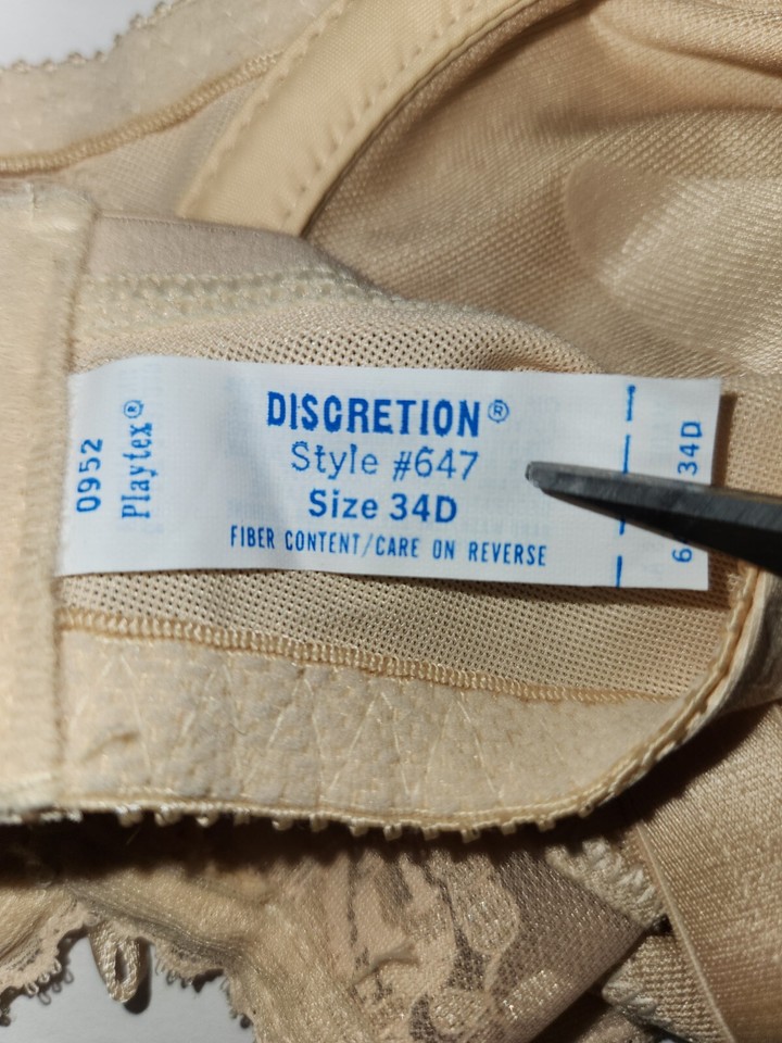 Vintage Playtex Discretion Style #647 Underwire Bra 34D Made In USA *C2 ...