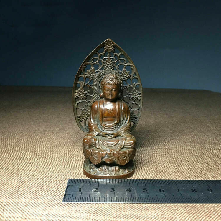 Art Buddhism Antique Bronze carved Sakyamuni Amitabha Tathagata Buddha ...