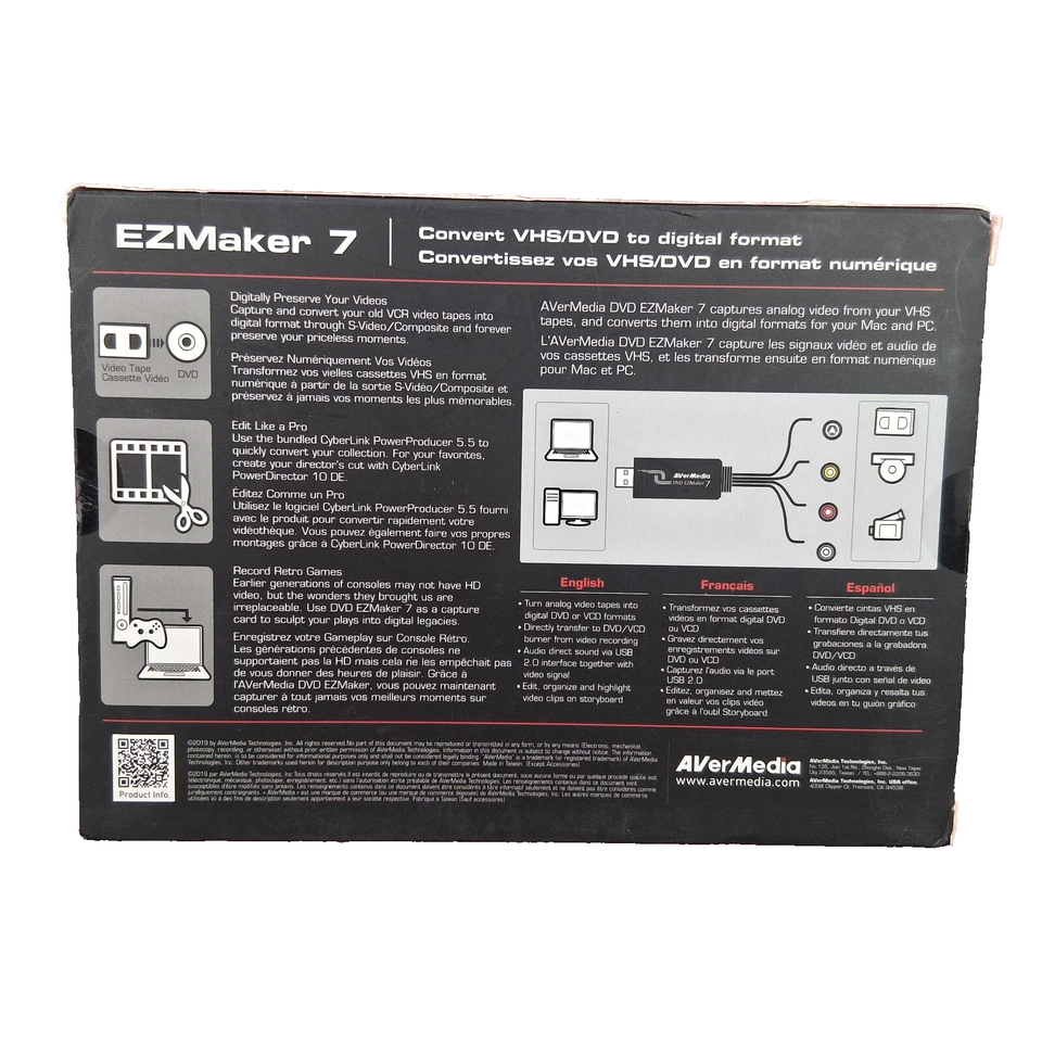 AVerMedia EZMaker 7 USB Convert VHS/DVD to Digital Format EZmaker 7 ...