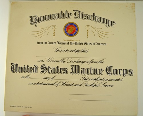 XXX ine Corps Honorable Discharge Certificate - DD 256 MC - 1 MAY 50 ...