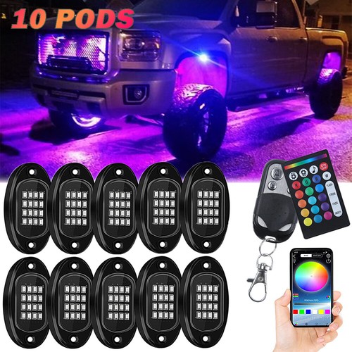 10 Pods RGB LED Rock Lights Underglow Kit Bluetooth Remote APP For ...