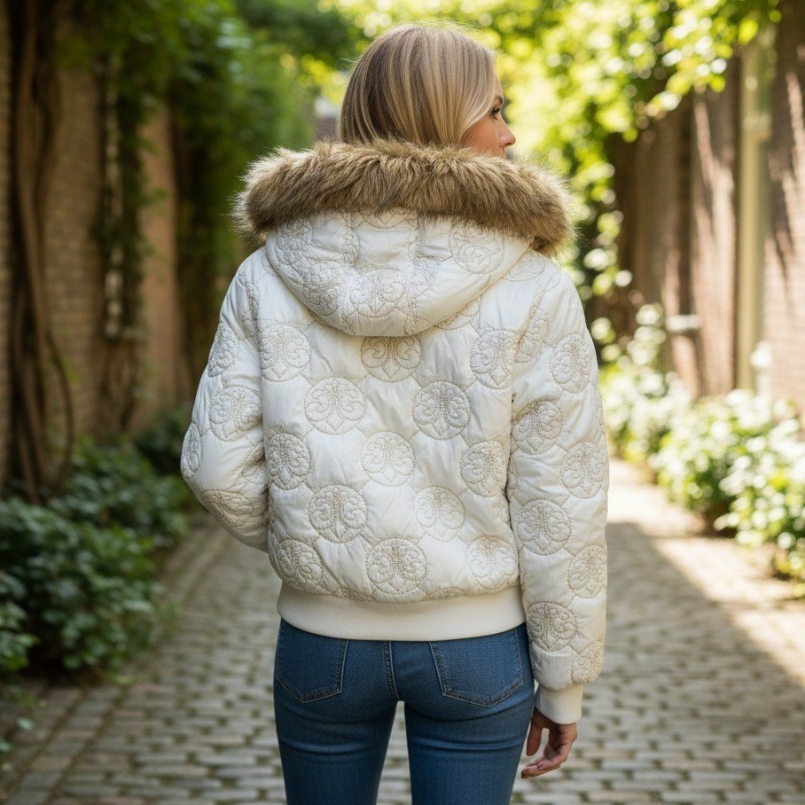 VTG Beyonce Dereon Puffer Jacket Womens XL Whtie Faux Fur Hooded ...