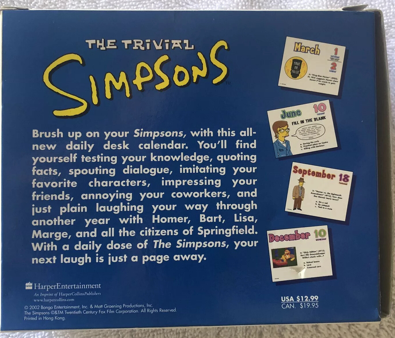 Rare 1 Lot Of 3 Simpson Calendars Harper Entertainment 2002 & 2003 | eBay