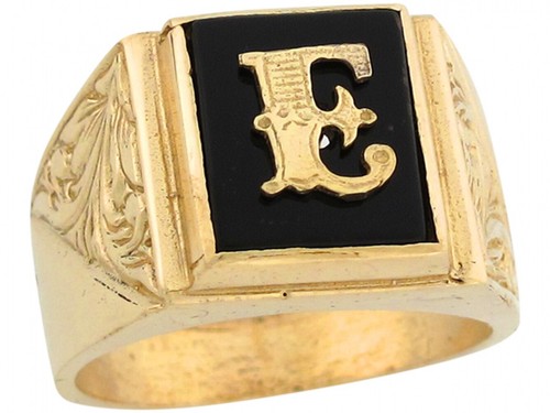 10k or 14k Real Gold 12x10mm Rectangle Onyx Letter E Fancy Mens Initial ...