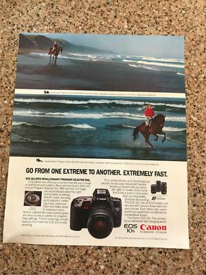 1990 VINTAGE 8.5X11 PRINT Ad FOR CANON EOS 10s CAMERA WOMAN ON HORSE ON ...