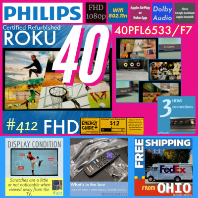 Philips 40" Class FHD (1080p) Roku Smart LED TV (40PFL6533/F7) with ...