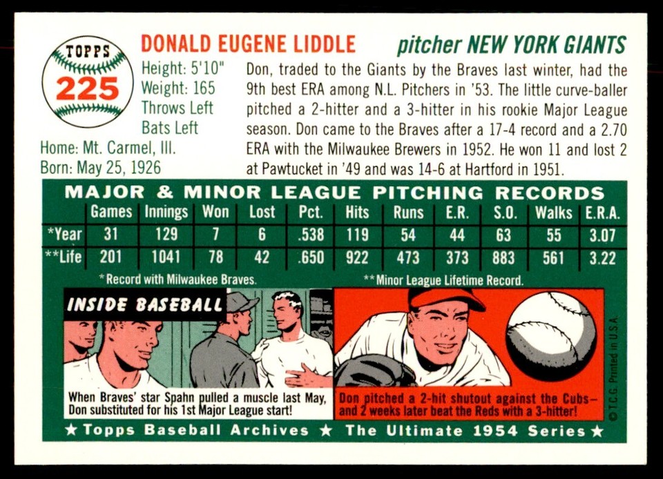 1994 Topps Archives 1954 Don Liddle Baseball Cards #225 | eBay