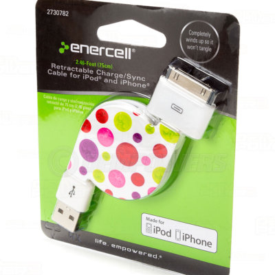 Enercell 30-Pin to USB Retractable Sync Cable Apple iPad 2 3 Iphone 3G ...