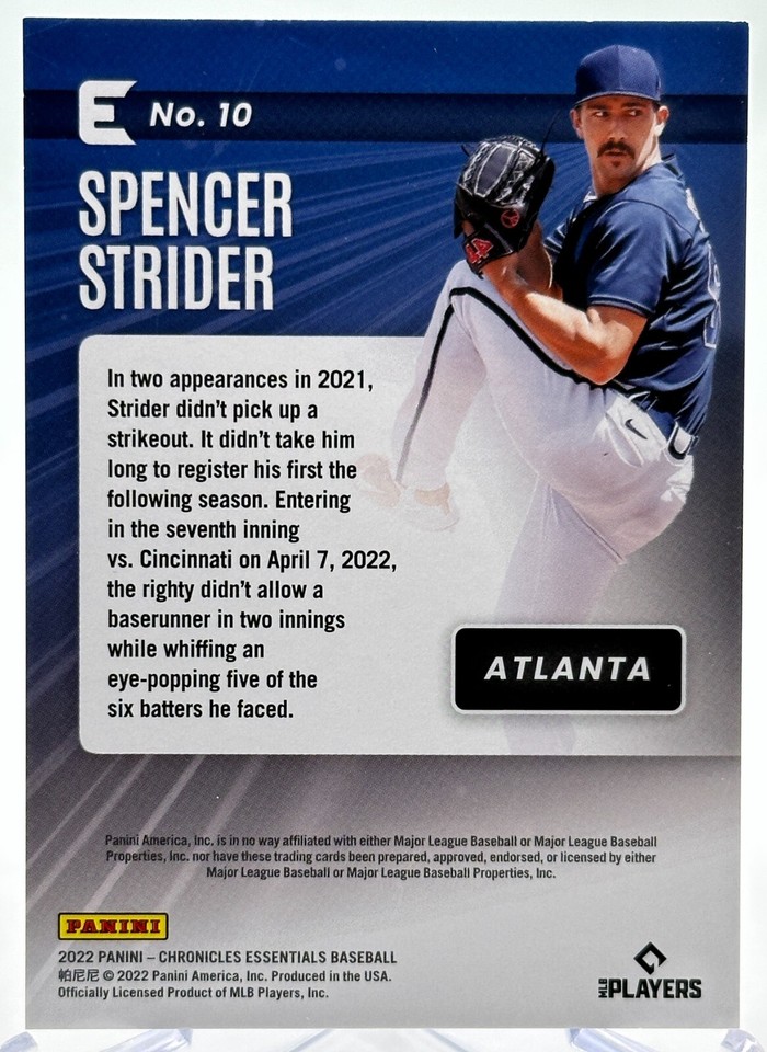 Spencer Strider 2022 Panini Chronicles Essentials Purple Parallel ...