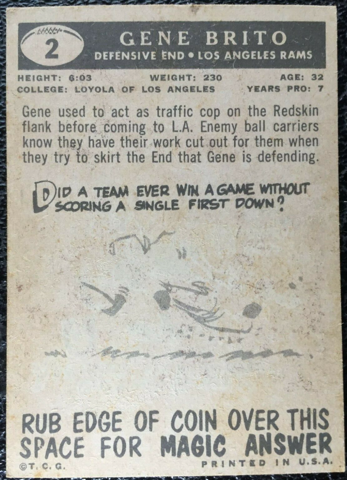 1959 Topps #2 GENE BRITO Los Angeles Rams NFL football card EX/MT | eBay
