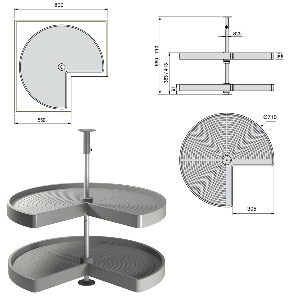Kitchen Magic Corner Unit Carousel Storage Unit Shelf Trays 1/2 3/4 ...
