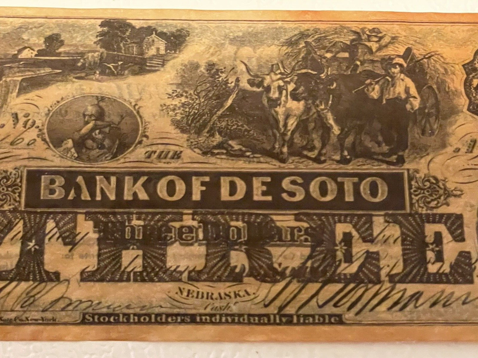 1967 Nebraska Bank of De Soto Wildcat Three Dollars Note Centennial ...