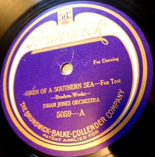 Isham Jones Orch Siren of A Southern Sea -Purple Brunswick Jazz 78 ...