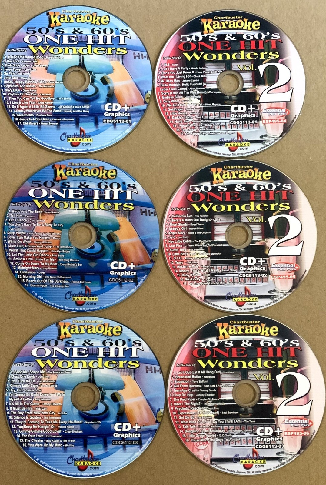 CHARTBUSTER KARAOKE ONE HIT WONDERS OF THE 50'S & 60'S VOLUME 1 & 2 - 6 ...