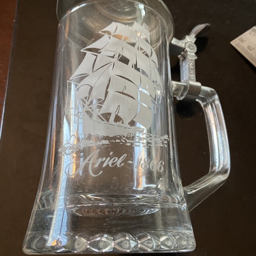 Vintage Italian Old Spice Ariel 1866 Clipper Ship Etched Glass Stein ...